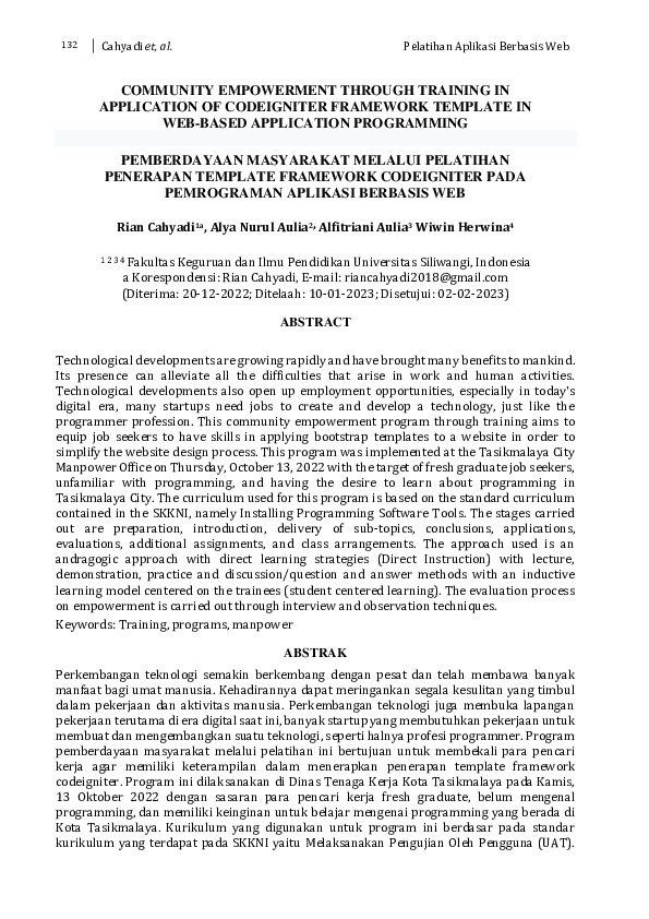 (PDF) Community Empowerment Through Training in Application of Codeigniter Framework Template in ...