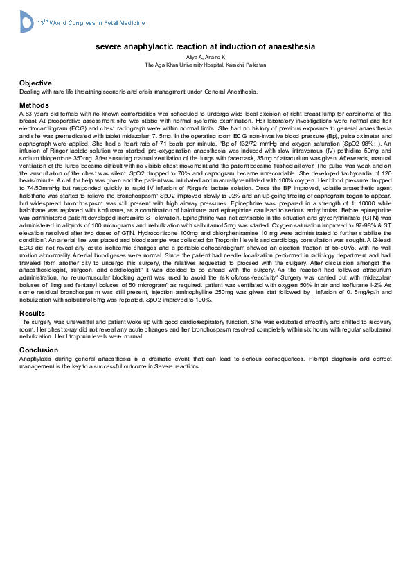 (PDF) Severe anaphylactic reaction at induction of anaesthesia