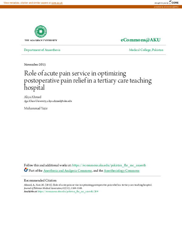 (PDF) Role of acute pain service in optimizing postoperative pain ...