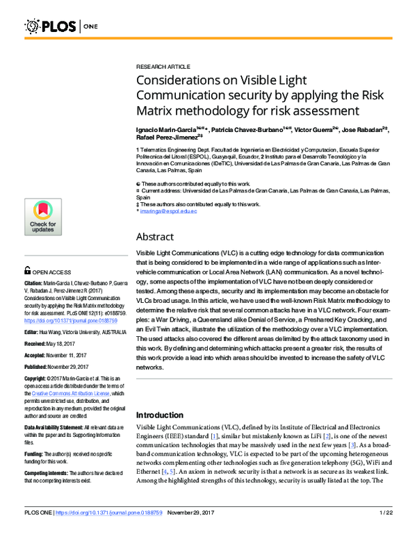 (PDF) Considerations on Visible Light Communication security by applying the Risk Matrix ...