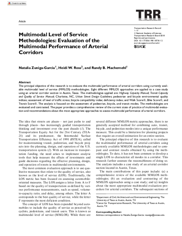 (PDF) Multimodal Level of Service Methodologies: Evaluation of the Multimodal Performance of ...