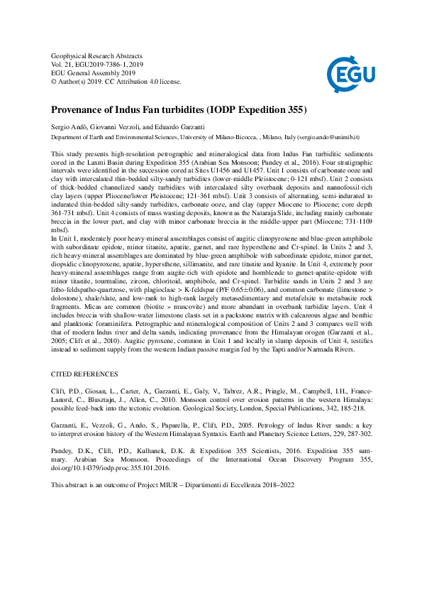 (PDF) Provenance of Indus Fan turbidites (IODP Expedition 355)