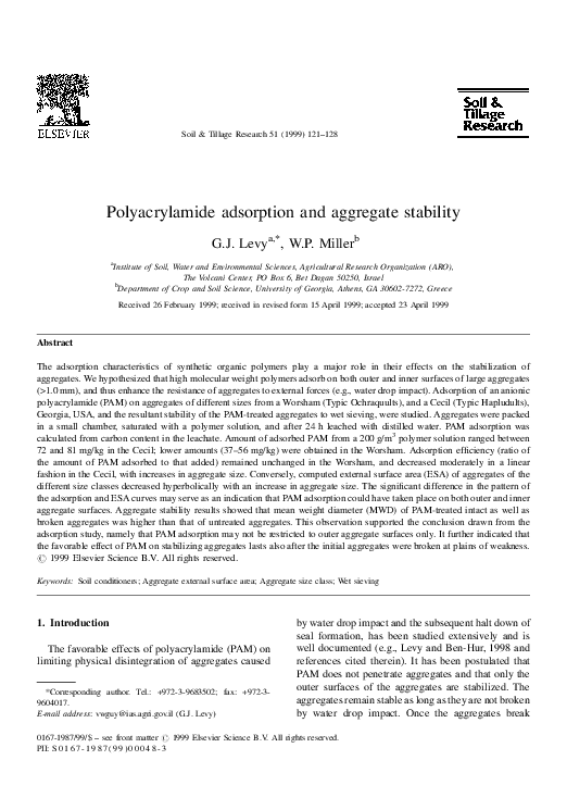 (PDF) Polyacrylamide adsorption and aggregate stability