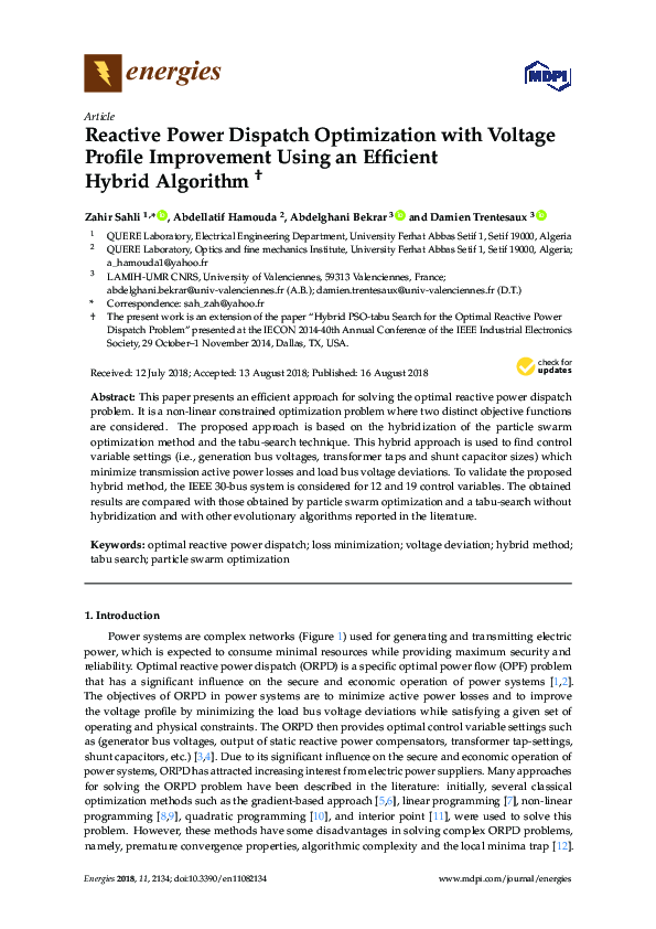 (PDF) Reactive Power Dispatch Optimization with Voltage Profile Improvement Using an Efficient ...