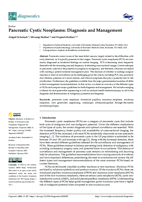 (PDF) Pancreatic Cystic Neoplasms: Diagnosis and Management