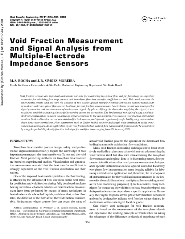 (PDF) Void Fraction Measurement and Signal Analysis from Multiple-Electrode Impedance Sensors