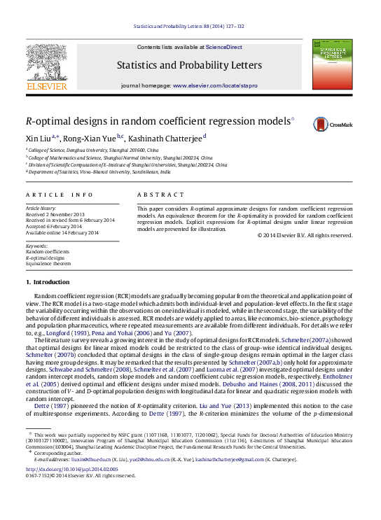 (PDF) Optimal Designs in Random Coefficient Regression Models