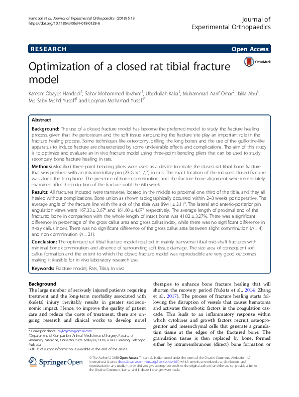 (PDF) Optimization of a closed rat tibial fracture model