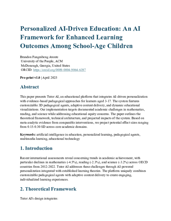 (PDF) Personalized AI-Driven Education: An AI Framework for Enhanced ...