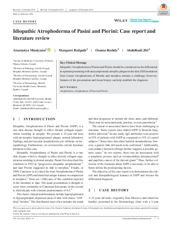 (PDF) Atrofodermia idiopática de Pasini y Pierini. Estudio de cuatro casos