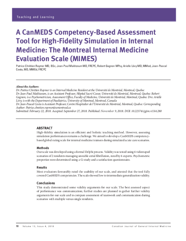 (PDF) A CanMEDS Competency-Based Assessment Tool for High-Fidelity ...