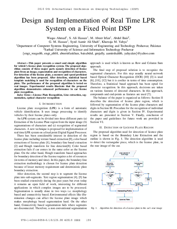 Pdf Design And Implementation Of Real Time Lpr System On A Fixed Point Dsp