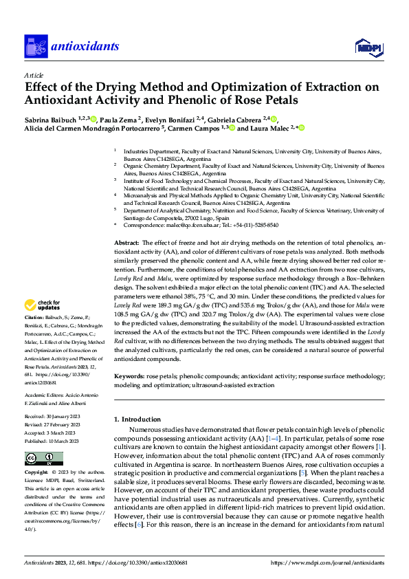 (PDF) Effect of the Drying Method and Optimization of Extraction on Antioxidant Activity and ...