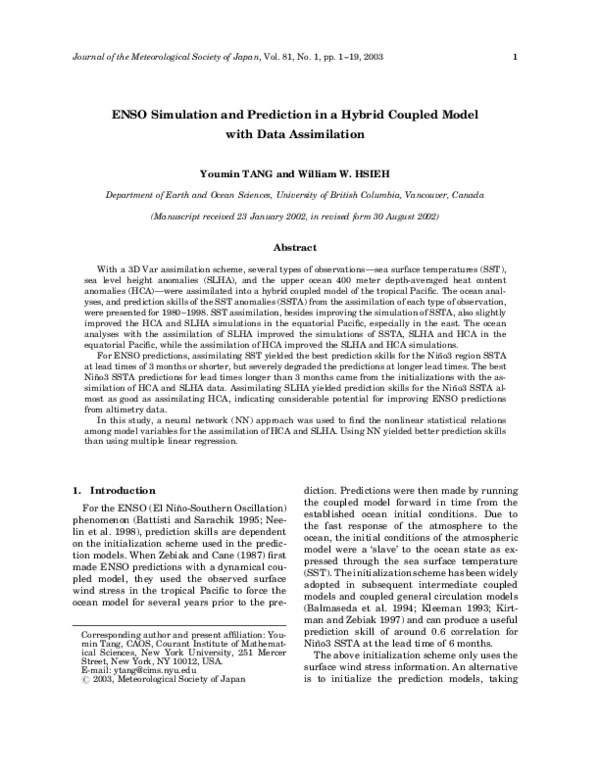 (PDF) ENSO Simulation and Prediction in a Hybrid Coupled Model with ...