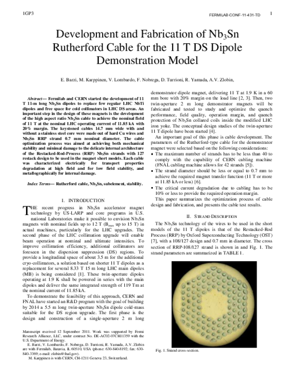 (PDF) Development and Fabrication of ${\rm Nb}_{3}{\rm Sn}$ Rutherford ...