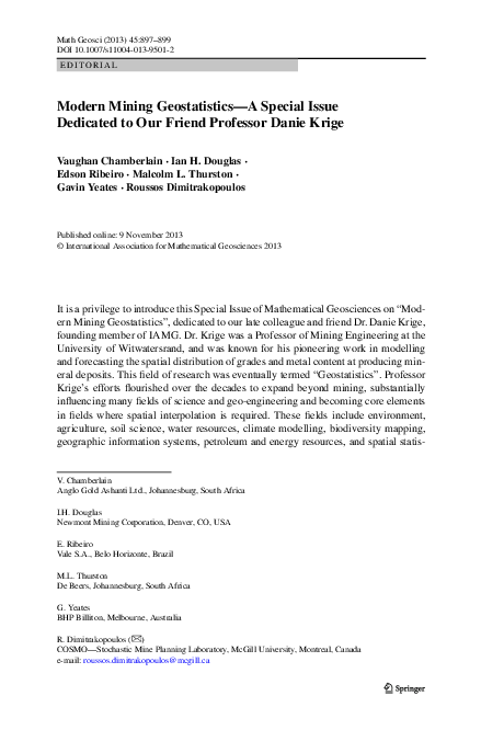 (PDF) Modern Mining Geostatistics—A Special Issue Dedicated to Our ...