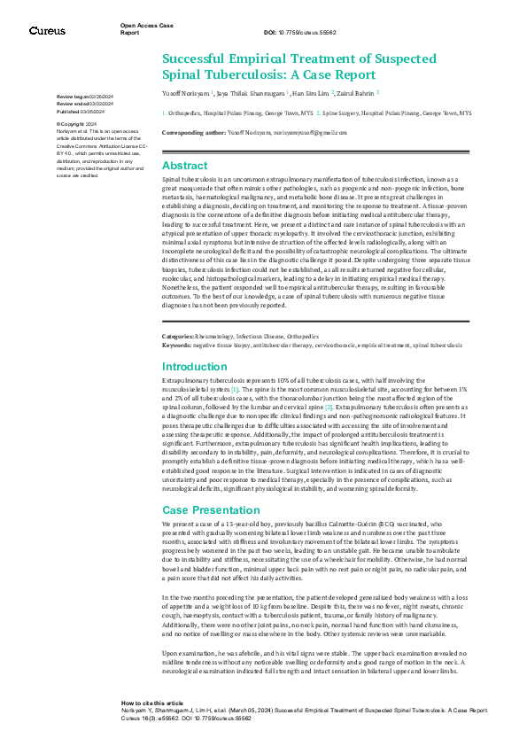 (PDF) Successful Empirical Treatment of Suspected Spinal Tuberculosis ...