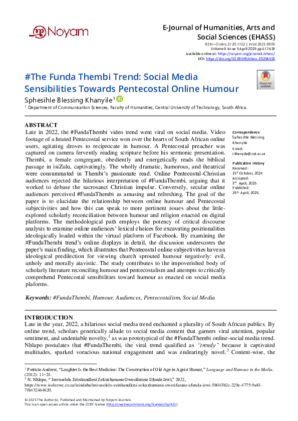 (PDF) The Funda Thembi Trend: Social Media Sensibilities Towards ...