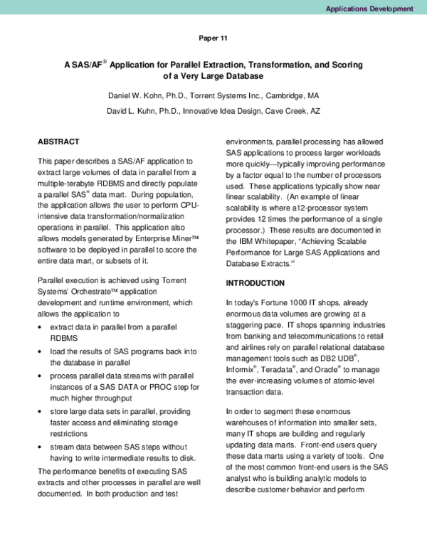 (PDF) A SAS / AF Application for Parallel Extraction , Transformation , and Scoring of a Very ...