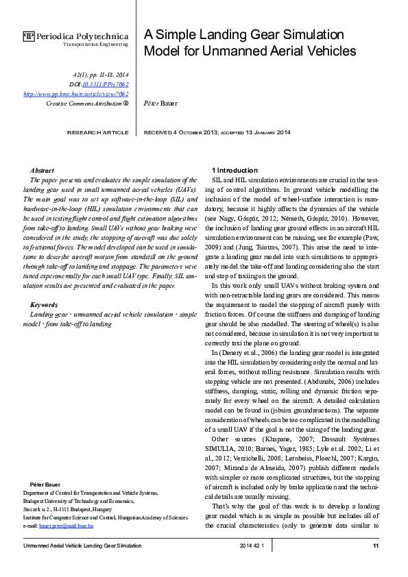 (PDF) A Simple Landing Gear Simulation Model for Unmanned Aerial Vehicles
