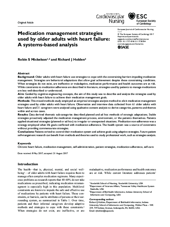 (PDF) Medication management strategies used by older adults with heart ...