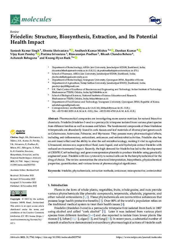 (PDF) Friedelin: Structure, Biosynthesis, Extraction, and Its Potential ...