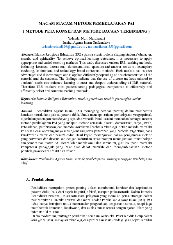 (PDF) MACAM MACAM METODE PEMBELAJARAN PAI ( METODE PETA KONSEP DAN METODE BACAAN TERBIMBING