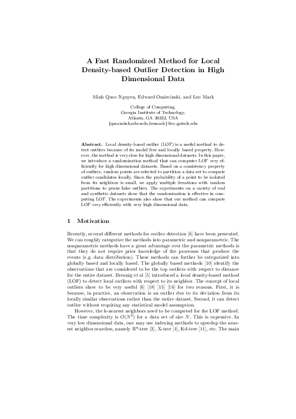 (PDF) A Fast Randomized Method for Local Density-Based Outlier Detection in High Dimensional Data