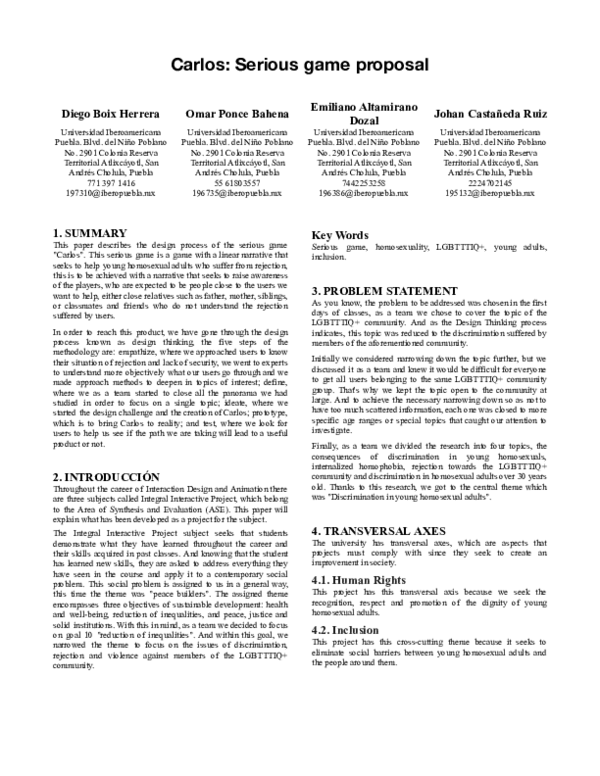 (PDF) Carlos: Serious game proposal