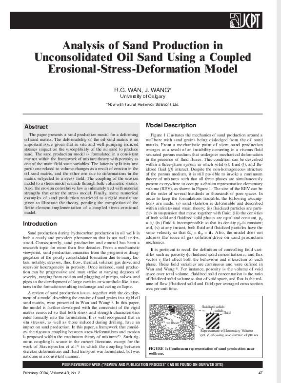 (PDF) Analysis of Sand Production in Unconsolidated Oil Sand Using a ...