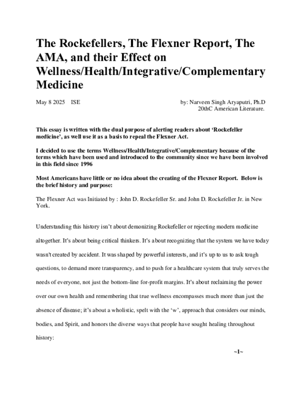 (PDF) The Rockefellers, The Flexner Report, The AMA, and their Effect ...