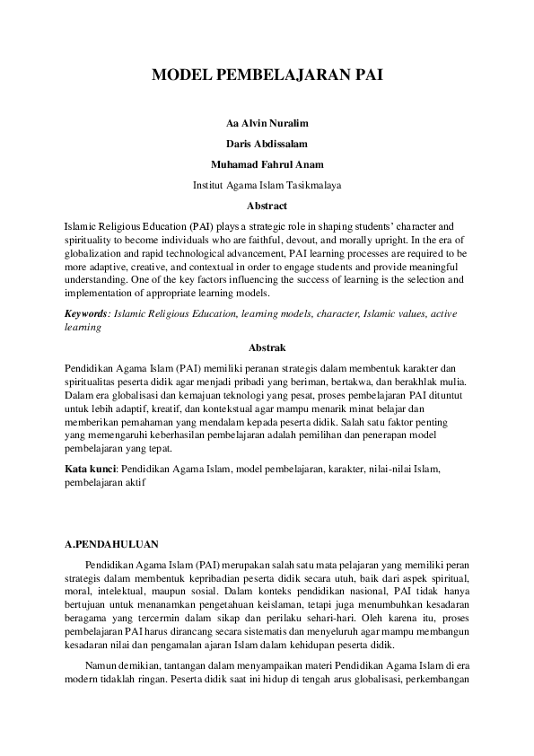 (PDF) MODEL PEMBELAJARAN PAI