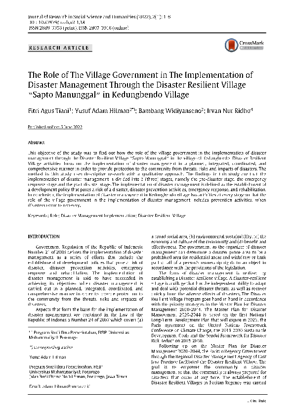 (PDF) The Role of The Village Government in The Implementation of ...
