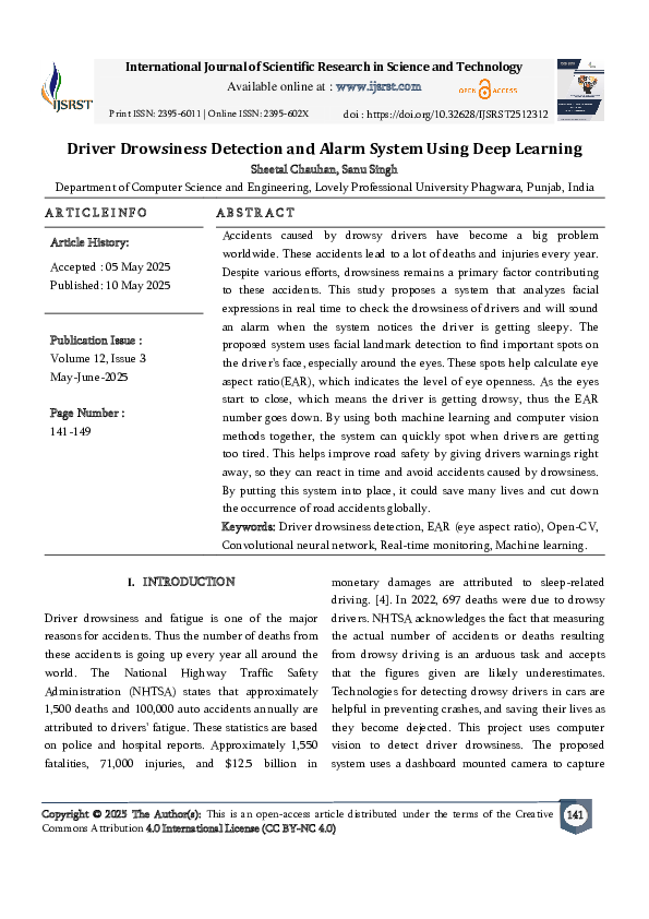 (PDF) Driver Drowsiness Detection and Alarm System Using Deep Learning