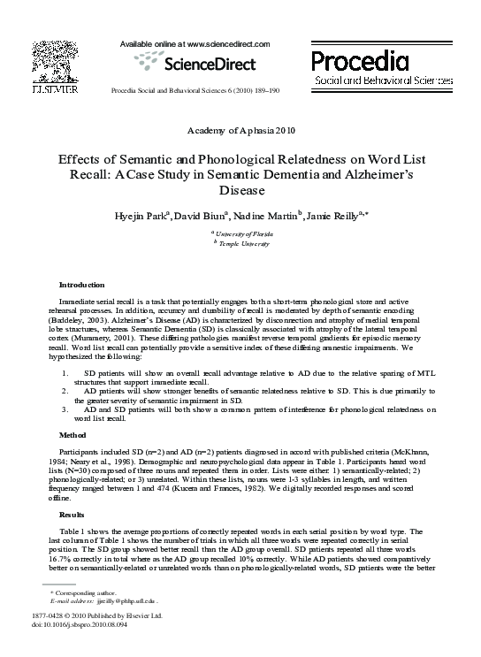 (PDF) Effects of Semantic and Phonological Relatedness on Word List ...