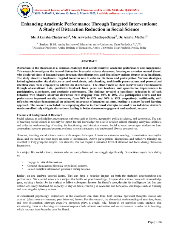 (PDF) Enhancing Academic Performance Through Targeted Interventions: A Study of Distraction ...