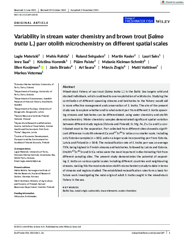 (PDF) Variability in stream water chemistry and brown trout (Salmo ...