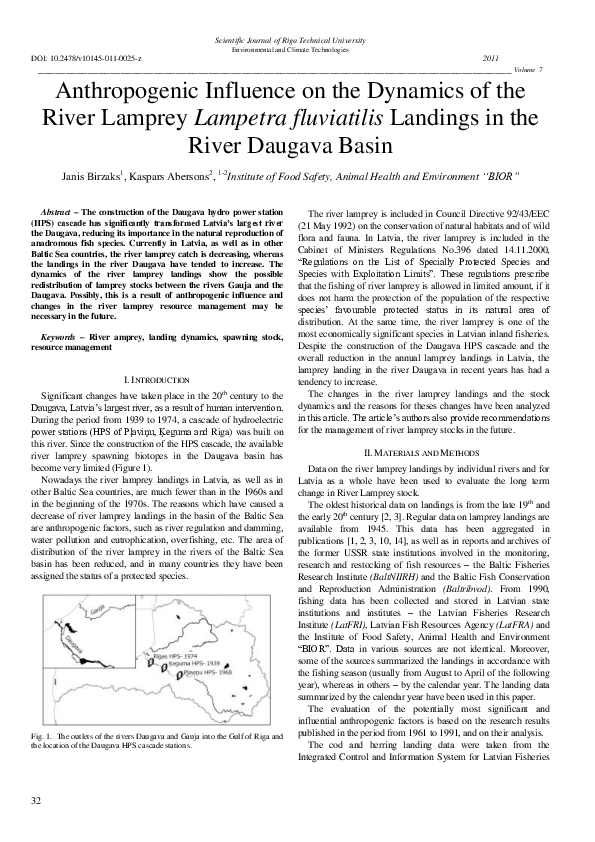 (PDF) Anthropogenic Influence on the Dynamics of the River Lamprey ...