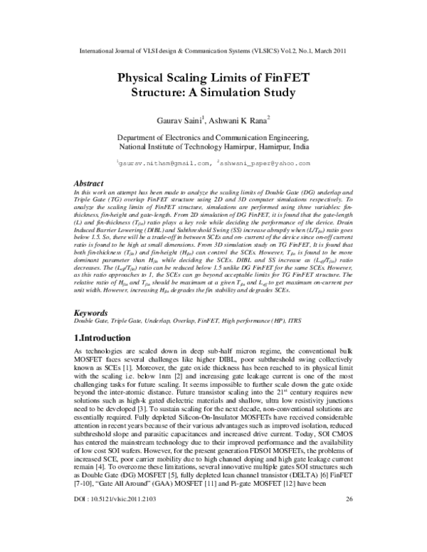 (PDF) Physical Scaling Limits of FinFET Structure: A Simulation Study