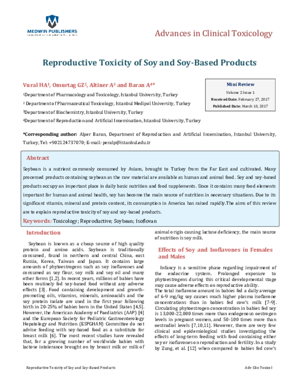 (PDF) Reproductive Toxicity of Soy and Soy-Based Products
