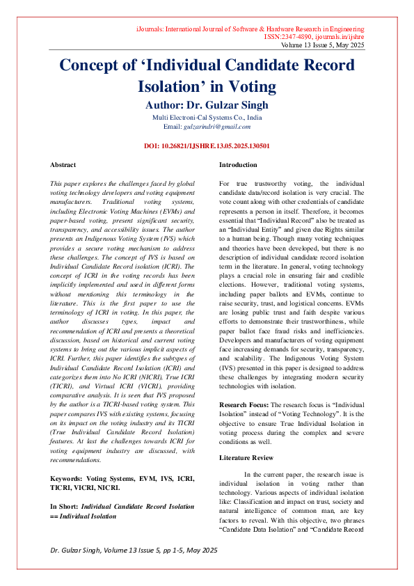 (PDF) Concept of 'Individual Candidate Record Isolation' in Voting