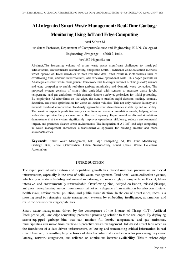 (PDF) AI-Integrated Smart Waste Management: Real-Time Garbage ...