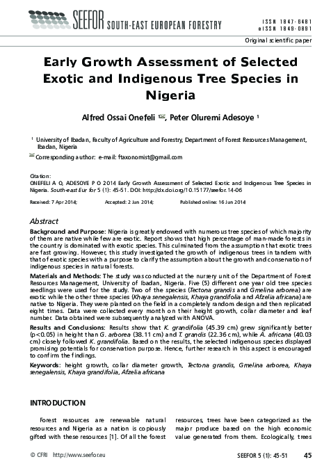 (PDF) Early Growth Assessment of Selected Exotic and Indigenous Tree ...