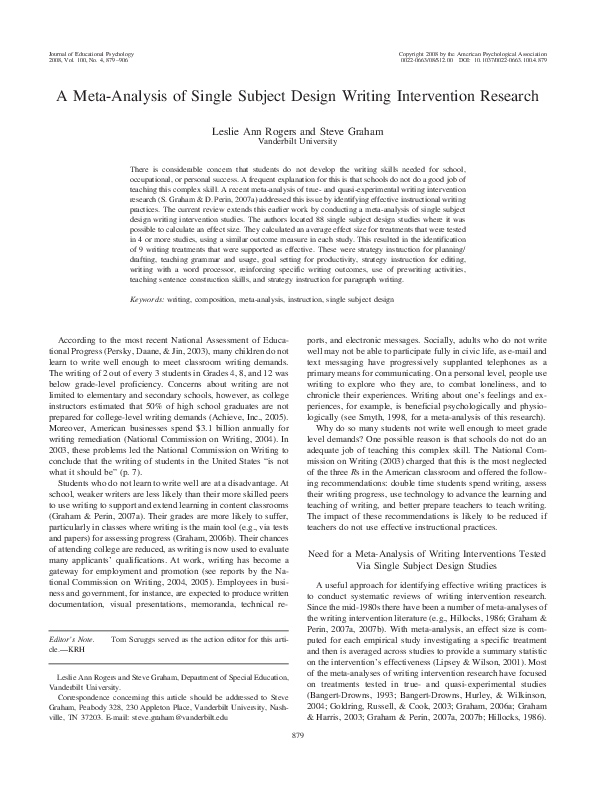 (PDF) A meta-analysis of single subject design writing intervention ...