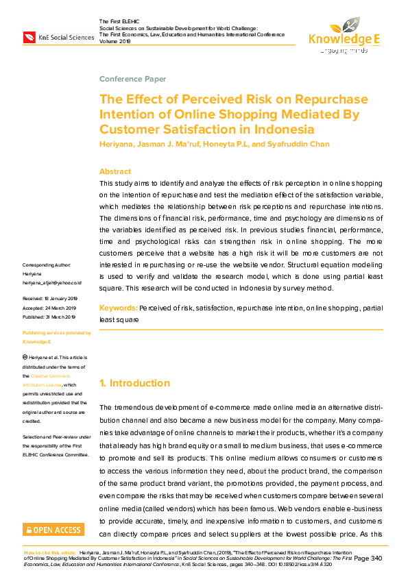 (PDF) The Effect of Perceived Risk on Repurchase Intention of Online ...