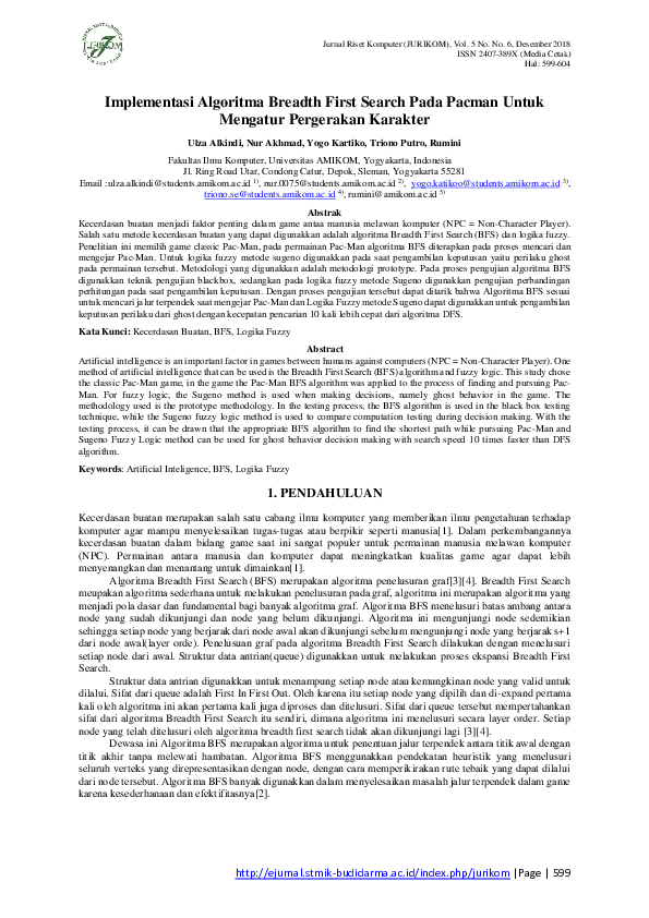 (PDF) IMPLEMENTASI ALGORITMA BREADTH FIRST SEARCH PADA PACMAN UNTUK MENGATUR PERGERAKAN ...