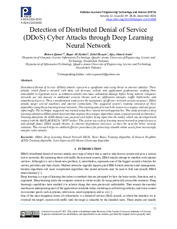 (PDF) Detection of Distributed Denial of Service (DDoS) Cyber Attacks through Deep Learning ...