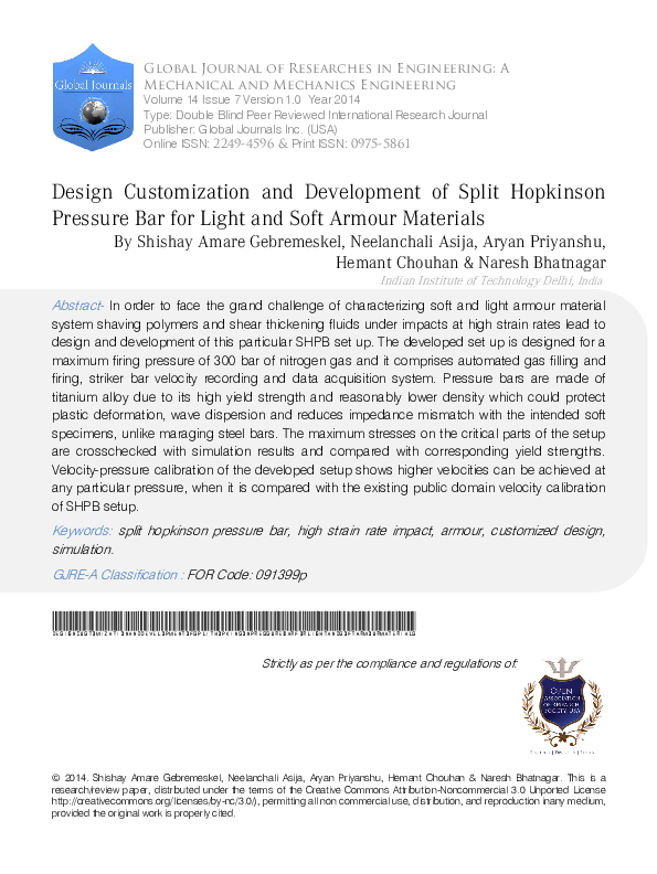 (PDF) Design Customization and Development of Split Hopkinson Pressure ...