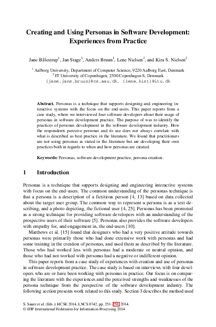 (PDF) Creating and Using Personas in Software Development: Experiences from Practice