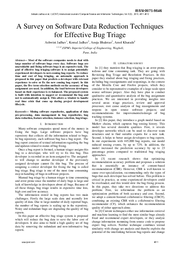 (PDF) A Survey on Software Data Reduction Techniques for Effective Bug ...